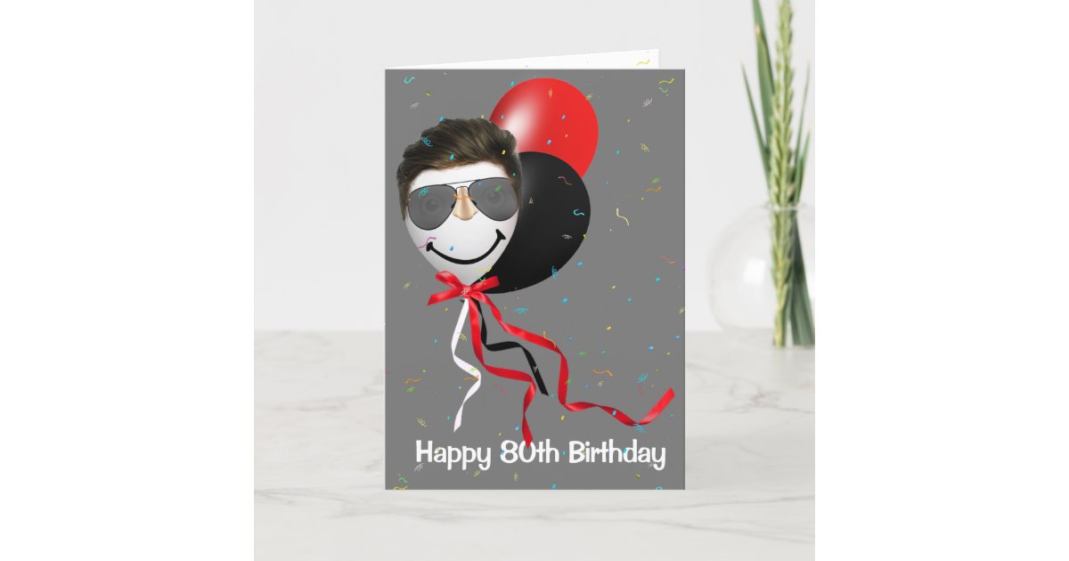 80th Birthday Party Man on Balloon Card | Zazzle
