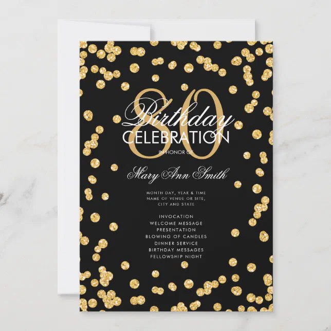 80th Birthday Party Program Gold Glitter w/ Menu | Zazzle