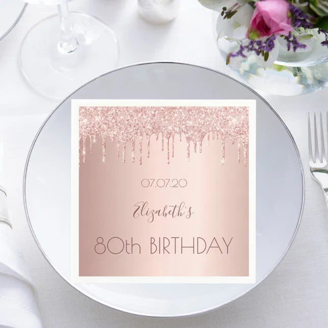 80th birthday party rose gold 80 years napkins | Zazzle