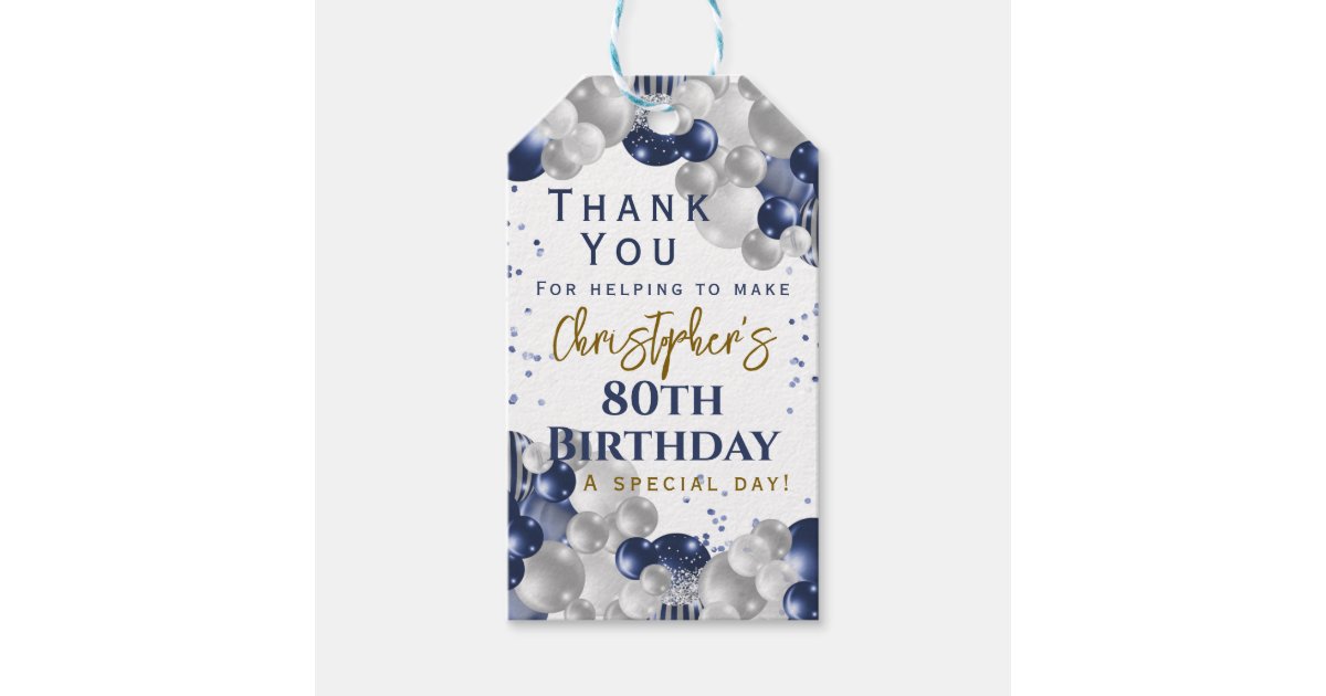 80th Birthday Party Thank You Gift Tags | Zazzle