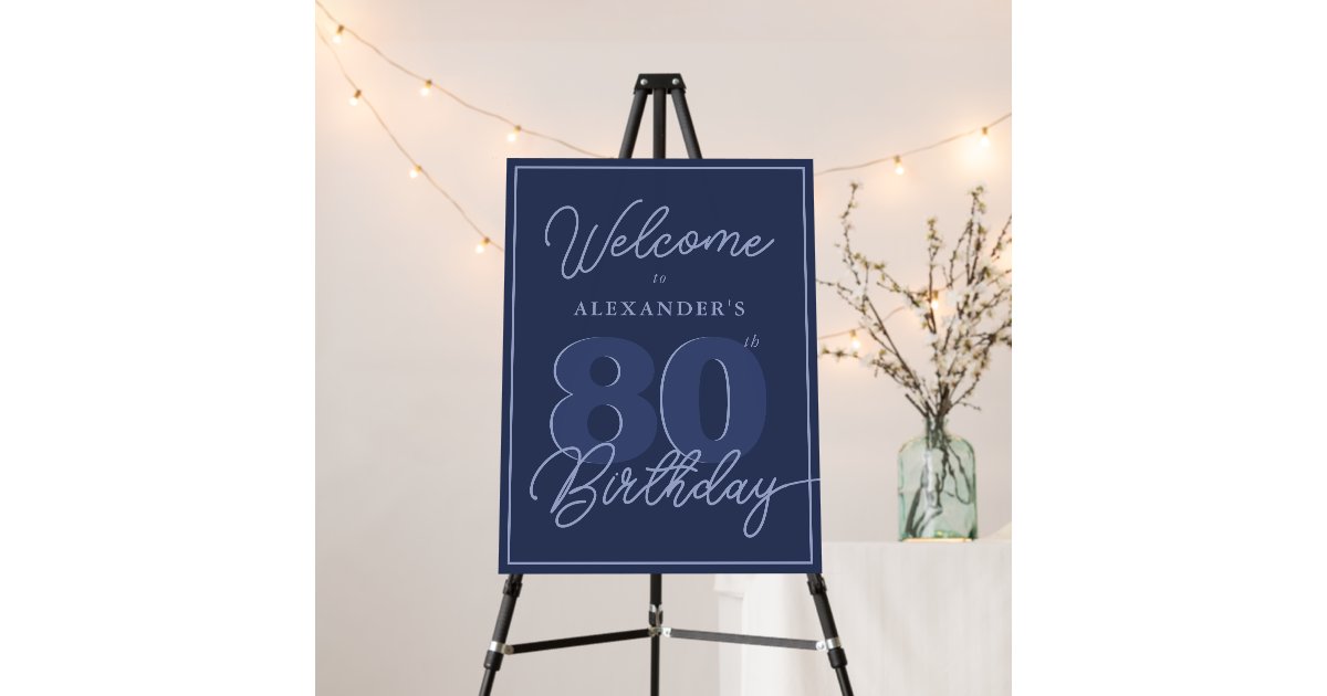 80th Birthday Party Welcome Sign Minimal Navy | Zazzle