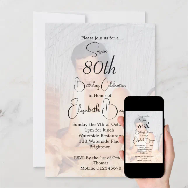 80th Birthday Photo Elegant Birthday Invitation | Zazzle