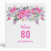 80th birthday pink floral 3 ring binder | Zazzle