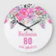 80th birthday pink floral large clock | Zazzle