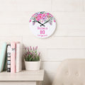 80th birthday pink floral large clock | Zazzle