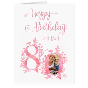 80th Birthday Pink Floral Numbers Jumbo Photo Card | Zazzle