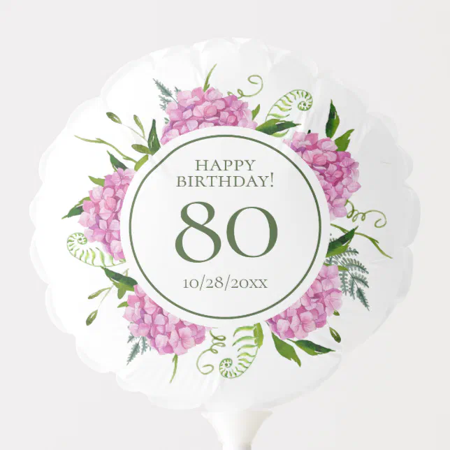 80th Birthday Pink Hydrangeas Small Balloon | Zazzle