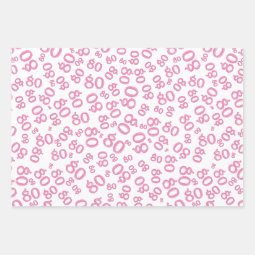 80th Birthday Pink & White Number Pattern 80 Wrapping Paper Sheets | Zazzle