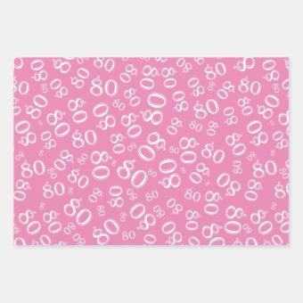 80th Birthday Pink & White Number Pattern 80 Wrapping Paper Sheets | Zazzle