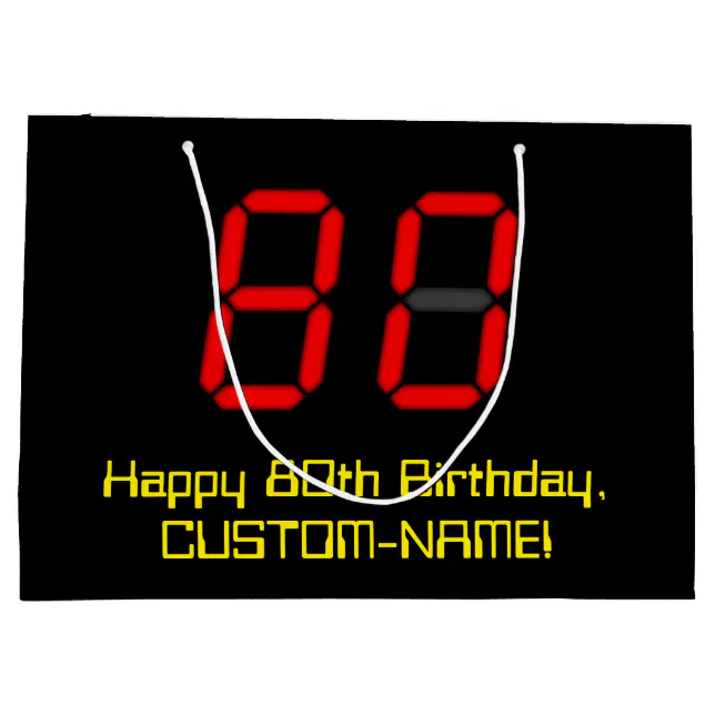 80th Birthday: Red Digital Clock Style "80" + Name Large Gift Bag | Zazzle