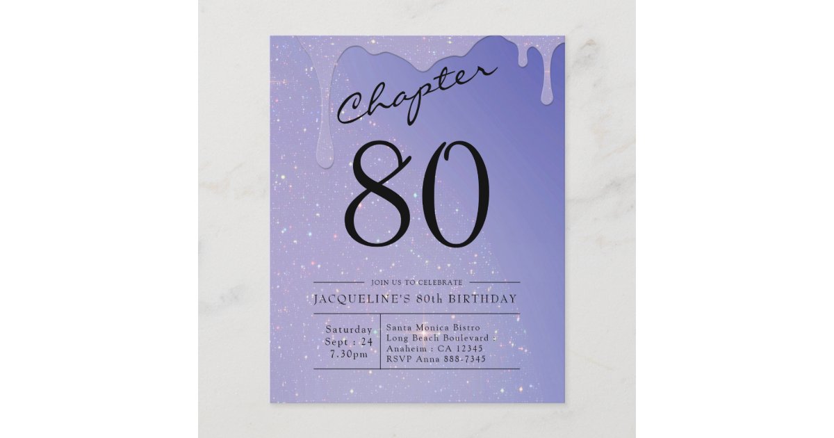 80th Birthday Script Glitter Invitation Flyer | Zazzle