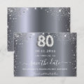 80th birthday silver glitter elegant save the date | Zazzle