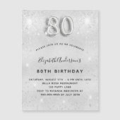 80th birthday silver glitter glamorous magnetic invitation | Zazzle