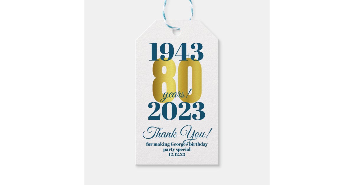 80th Birthday Thank You Gift Tags | Zazzle