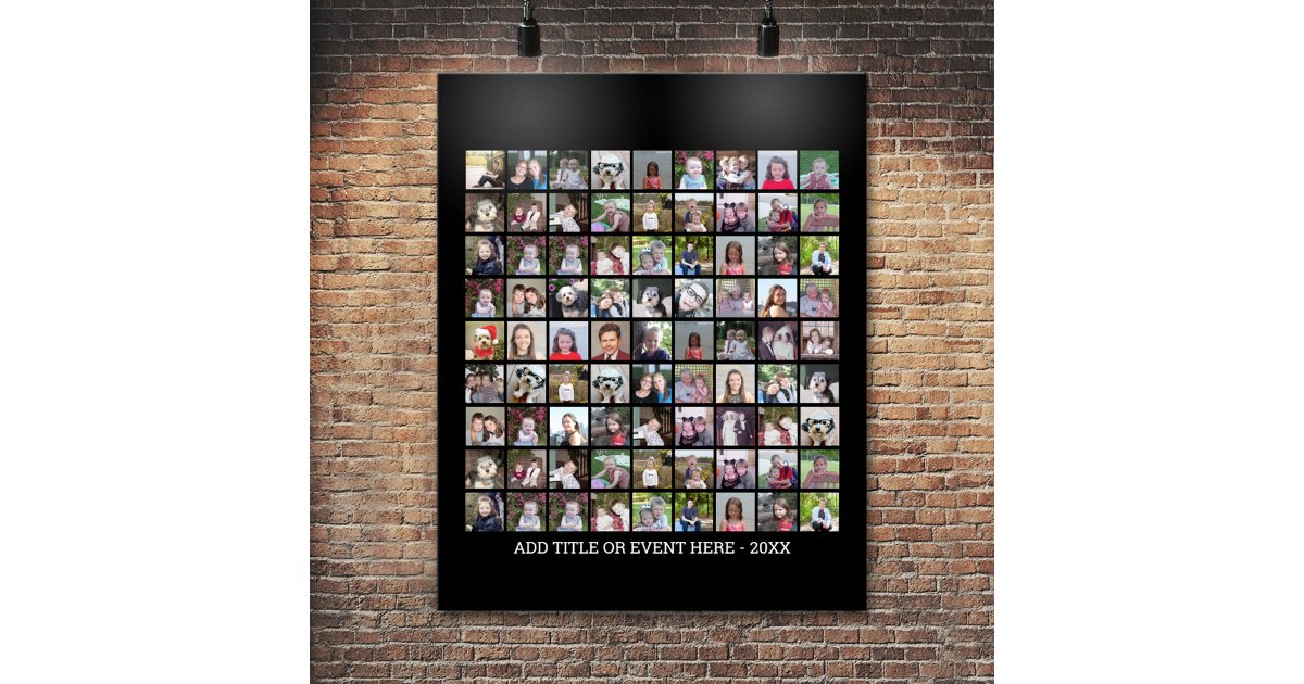 81 Square Photo Collage Grid - Custom Text - Black Poster | Zazzle