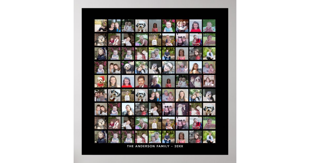 81 Square Photo Collage Grid with Text - black Poster | Zazzle