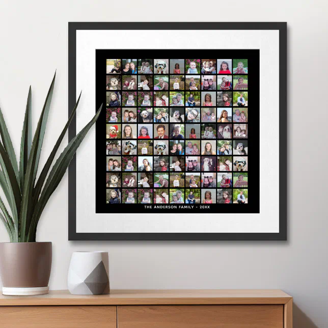 81 Square Photo Collage Grid with Text - black Poster | Zazzle
