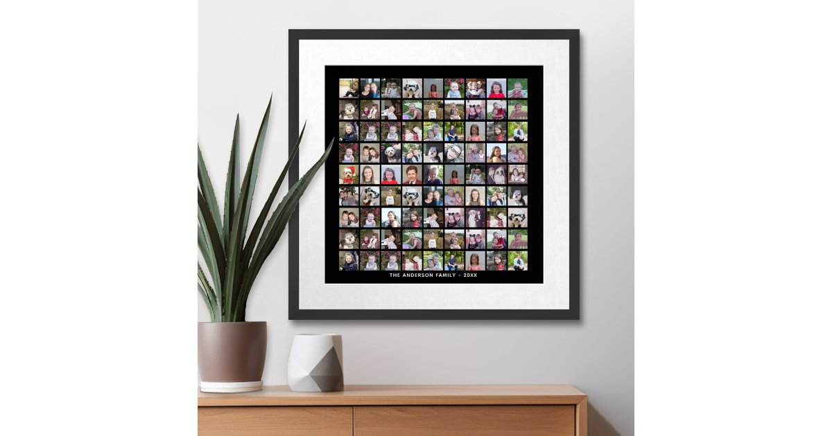 81 Square Photo Collage Grid with Text - black Poster | Zazzle