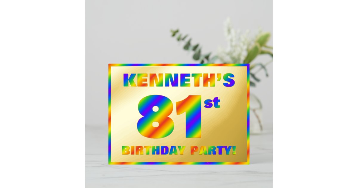 81st Birthday Party — Fun, Rainbow Spectrum “81” Foil Invitation | Zazzle