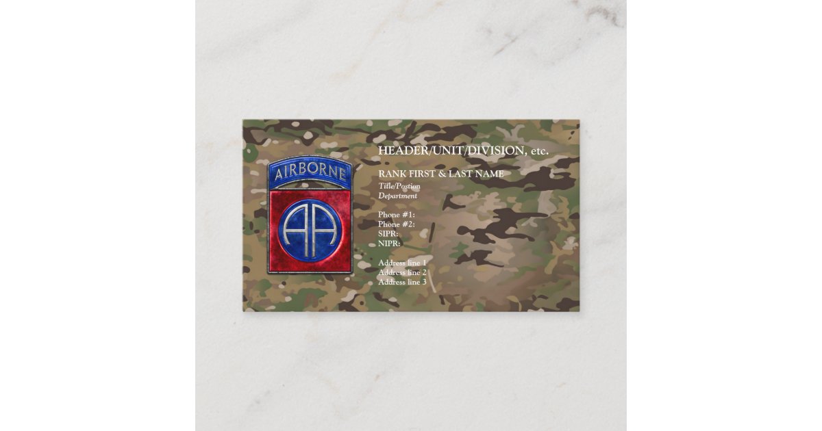 82nd Airborne Customizable Camo Business Card | Zazzle