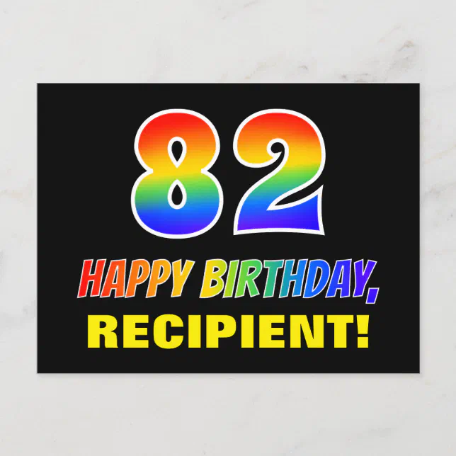 82nd Birthday: Bold, Fun, Simple, Rainbow 82 Postcard | Zazzle