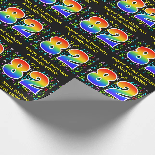 82nd Birthday: Colorful Music Symbols, Rainbow 82 Wrapping Paper | Zazzle