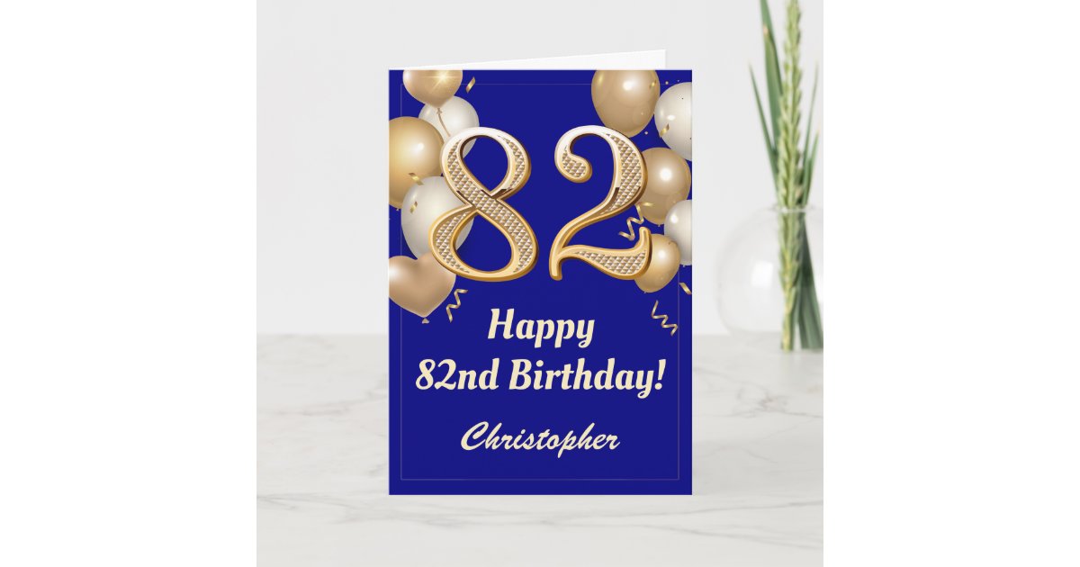 82nd Birthday Navy Blue and Gold Balloons Confetti Card | Zazzle