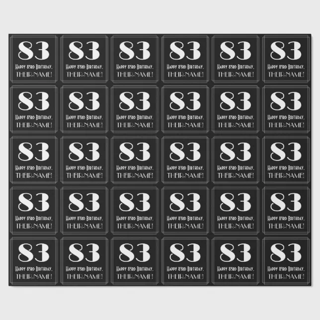 83rd Birthday - Art Deco Inspired Look "83", Name Wrapping Paper | Zazzle