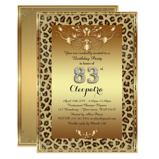 83rd, Birthday Party 83rd, Royal Cheetah gold plus Invitation | Zazzle.com