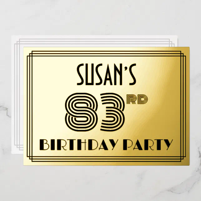 83rd Birthday Party — Art Deco Style “83” & Name Foil Invitation | Zazzle