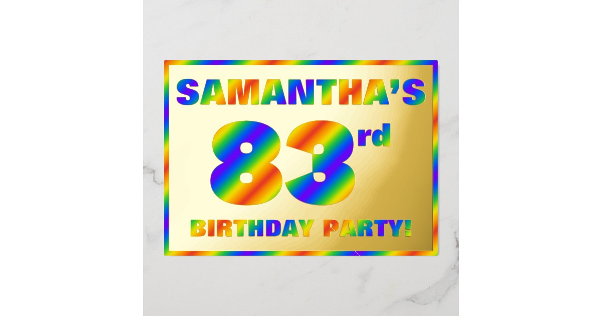 83rd Birthday Party — Fun, Rainbow Spectrum “83” Foil Invitation | Zazzle