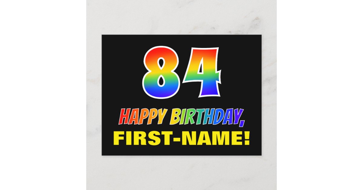 84th Birthday: Bold, Fun, Simple, Rainbow 84 Postcard | Zazzle