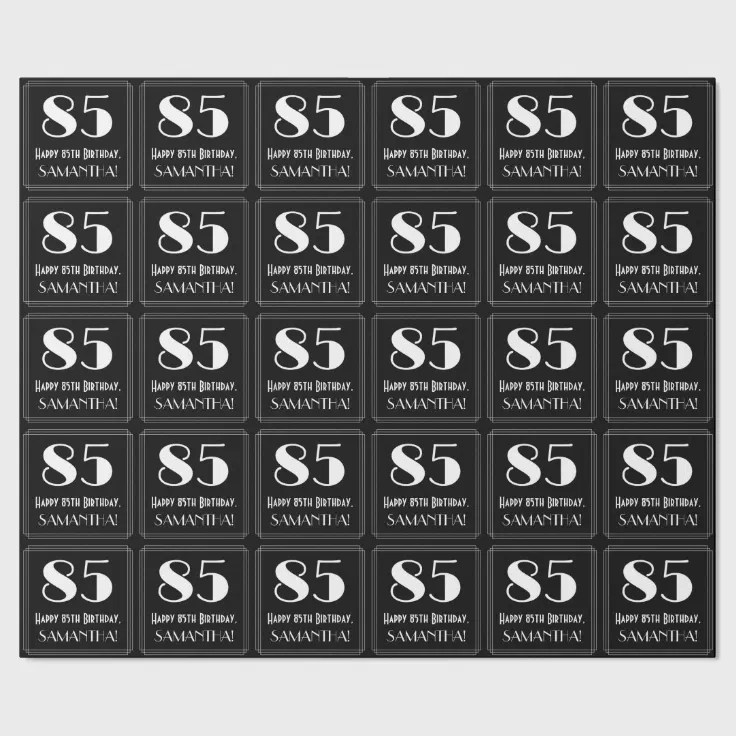 85th Birthday - Art Deco Inspired Look "85", Name Wrapping Paper | Zazzle