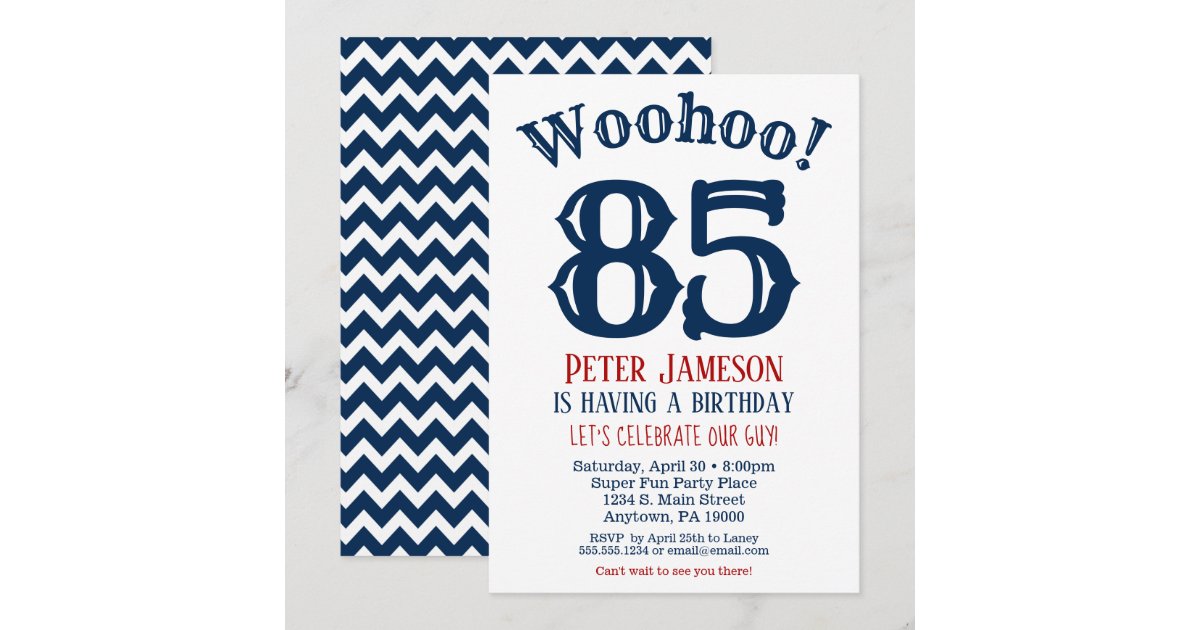 85th Birthday Invitation Mens Navy Blue | Zazzle