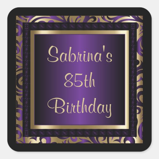85th Birthday Party | DIY Text | Purple Square Sticker | Zazzle.com