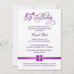 85th Birthday Party Invitations - with Monogram | Zazzle