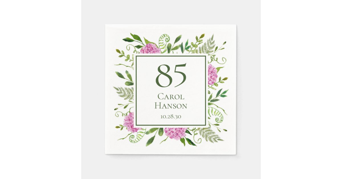 85th Birthday Pink Hydrangeas Napkins | Zazzle