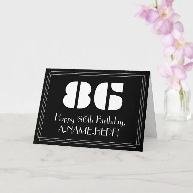 86th Birthday: Art Deco Inspired Look "86" & Name Card | Zazzle