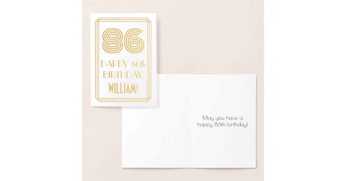 86th Birthday - Art Deco Inspired Look "86" & Name Foil Card | Zazzle