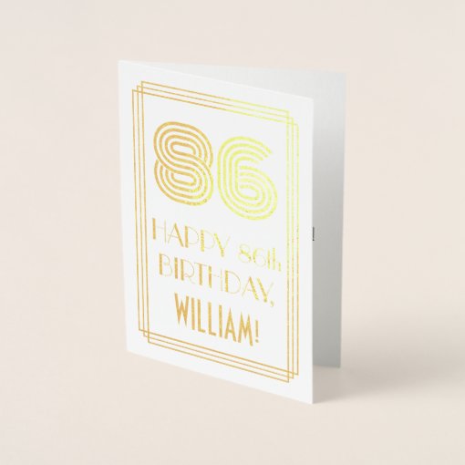 86th Birthday - Art Deco Inspired Look "86" & Name Foil Card | Zazzle
