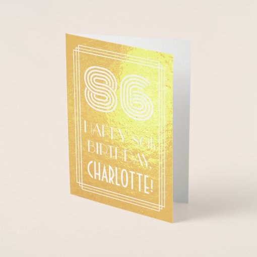 86th Birthday – Art Deco Inspired Look "86" + Name Foil Card | Zazzle