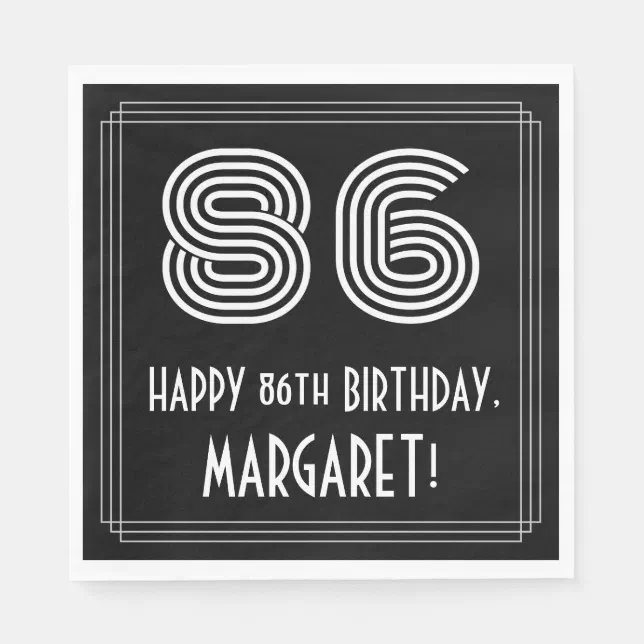 86th Birthday: Art Deco Inspired Look "86" + Name Napkins | Zazzle