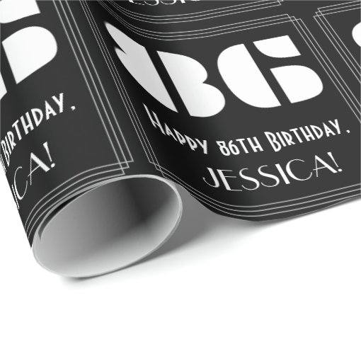 86th Birthday: Art Deco Inspired Look "86" & Name Wrapping Paper | Zazzle