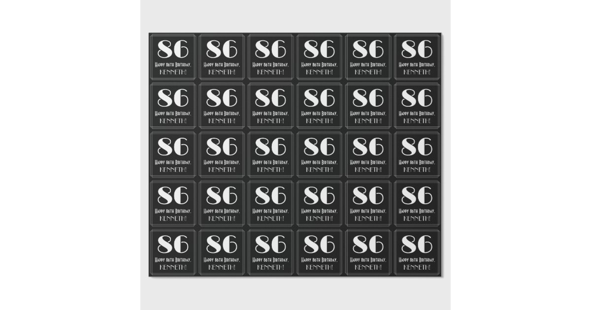 86th Birthday - Art Deco Inspired Look "86", Name Wrapping Paper | Zazzle