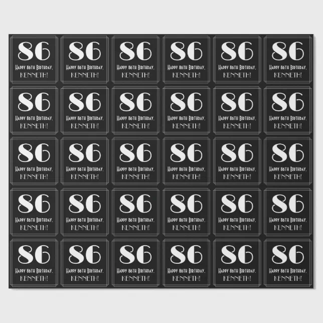 86th Birthday - Art Deco Inspired Look "86", Name Wrapping Paper | Zazzle