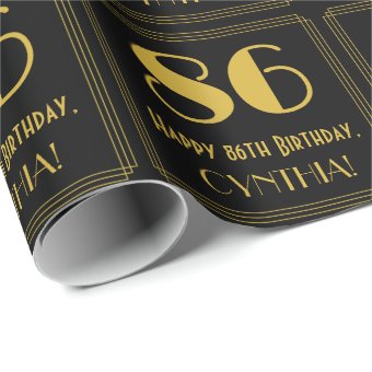 86th Birthday ~ Art Deco Inspired Look "86", Name Wrapping Paper | Zazzle