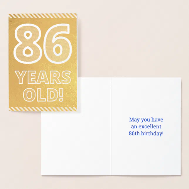 86th Birthday: Bold "86 YEARS OLD!" Gold Foil Card | Zazzle