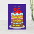 86th Birthday: Fun Cake and Candles + Custom Name Card | Zazzle