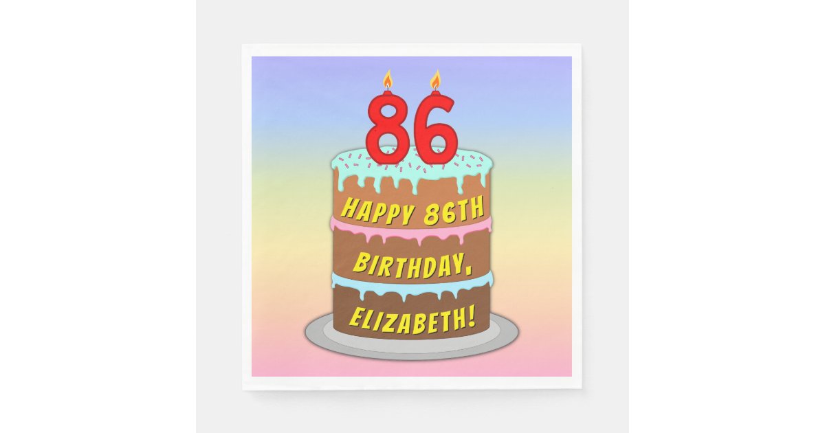 86th Birthday: Fun Cake and Candles + Custom Name Napkins | Zazzle