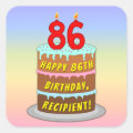 86th Birthday: Fun Cake and Candles + Custom Name Square Sticker | Zazzle